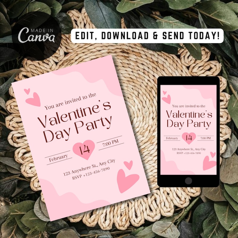 Editable Valentine Day Party Invitation Template, Valentine's Day ...