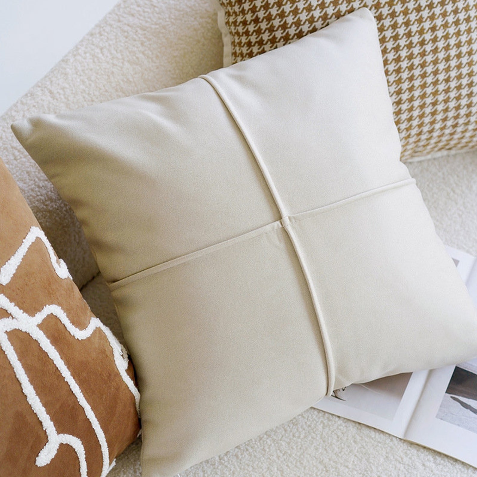 Minimalist Brown Throw Pillow - Nordic Cream Accent Cushion - Simple ...