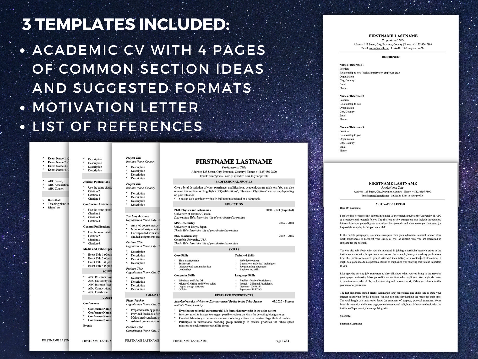 Academic CV Template Curriculum Vitae Motivation Letter and Reference ...