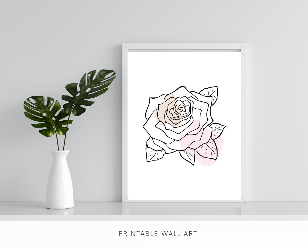 Printable Floral Line Art, Fine Line Flower Print, Flower Line Art ...