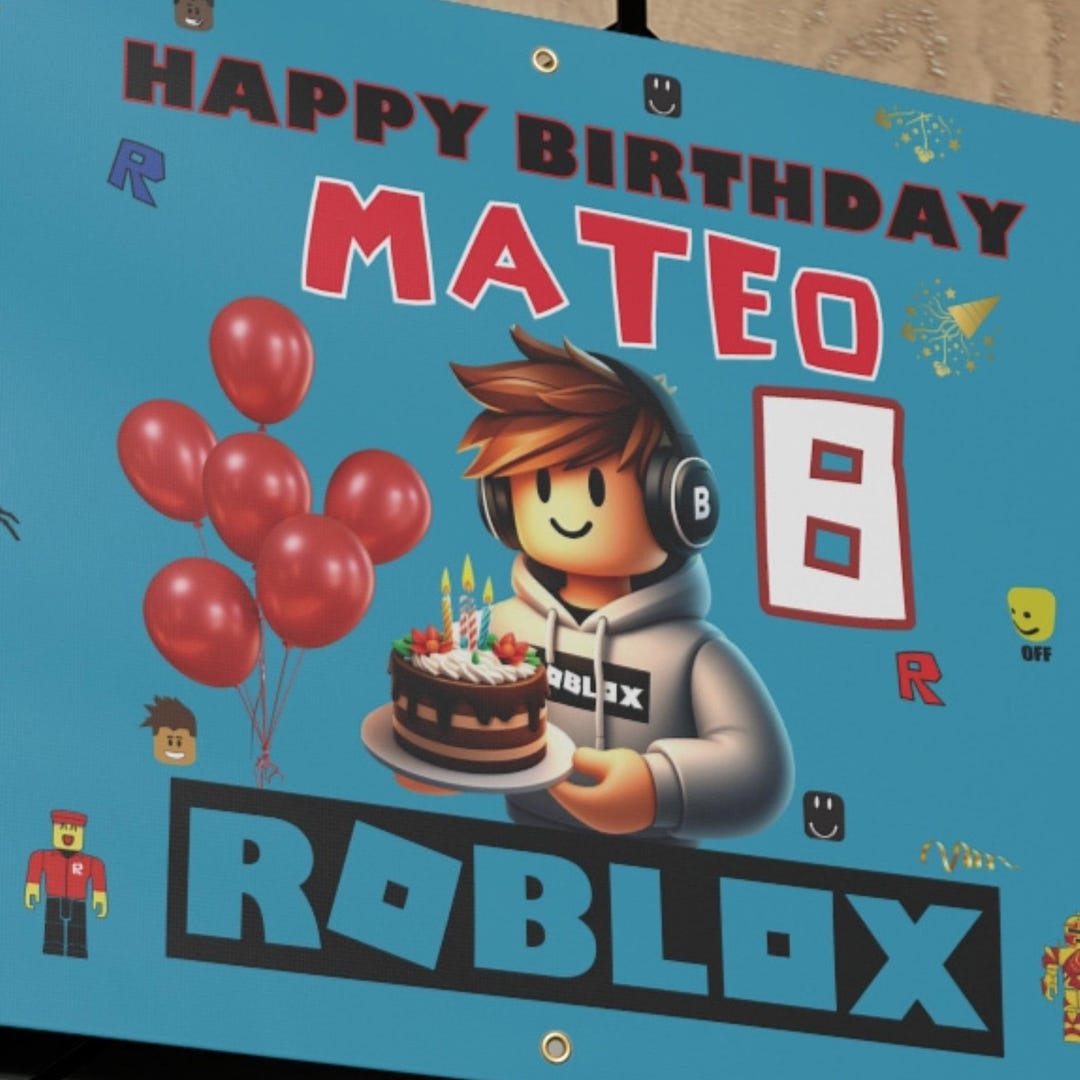 Roblox, Roblox Birthday Party, Happy Birthday Banner, Personalized ...