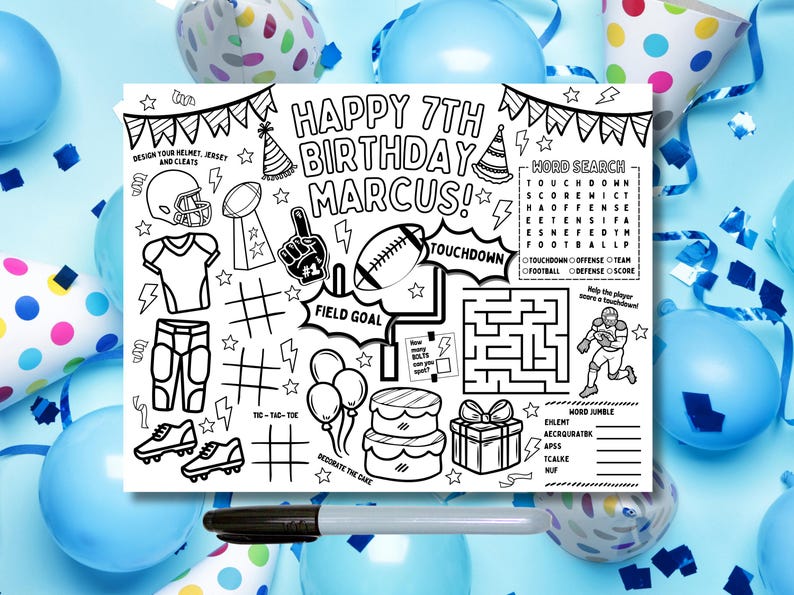 Personalized Football Futbol Coloring Placemat, Printable Activity and ...