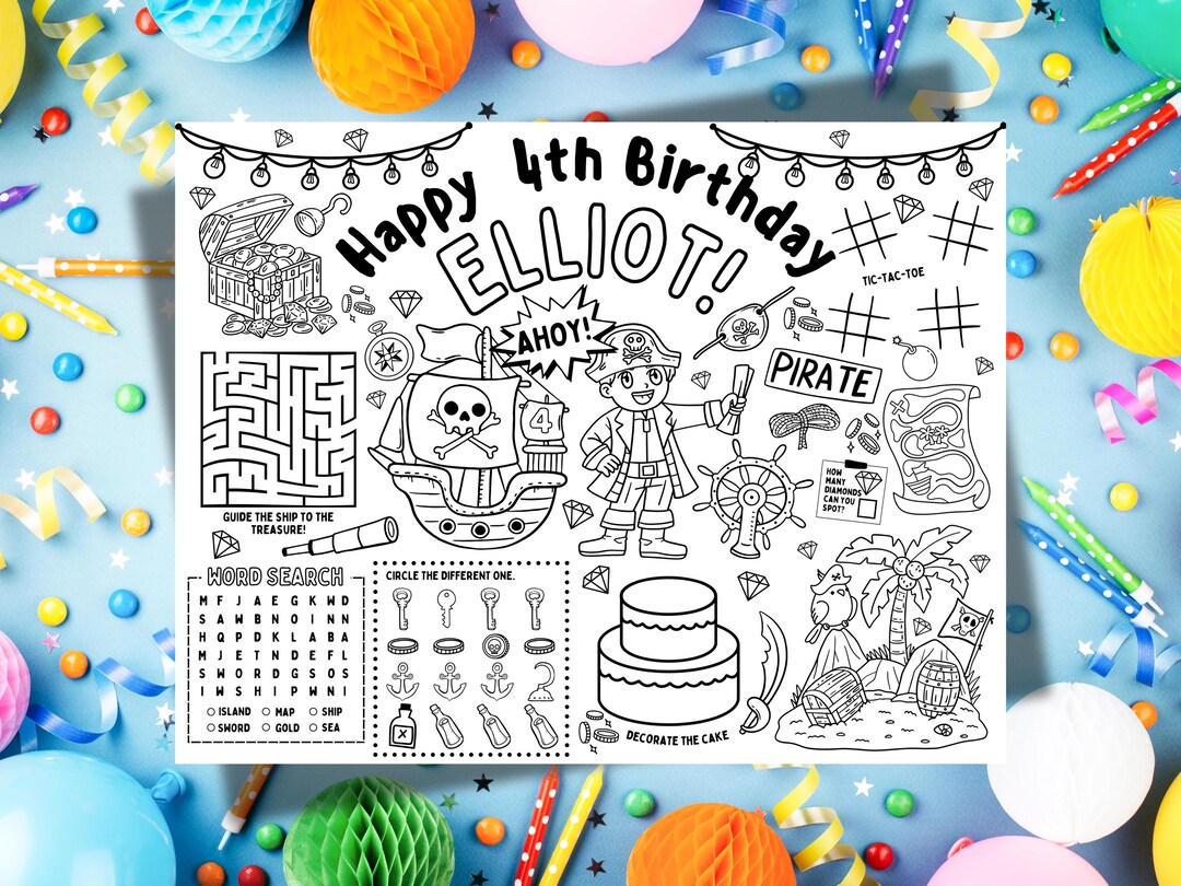 Personalized Pirate Birthday Placemat, Pirate Theme Printable Activity ...