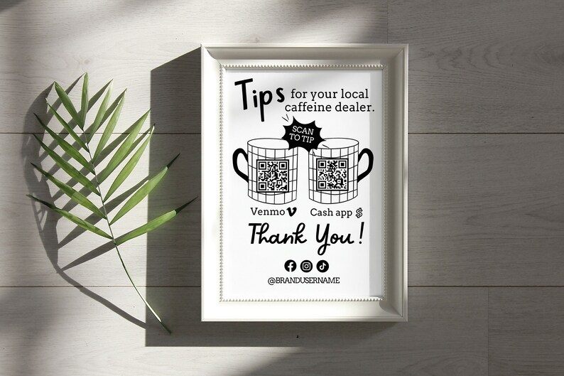 Coffee Shop QR Code Tip Sign: Venmo, Cash App, Paypal (editable Canva ...