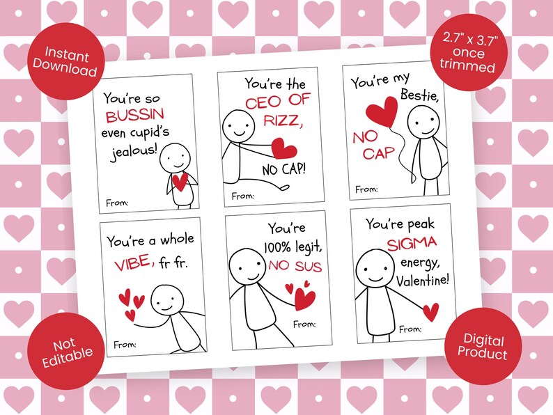 Funny Slang Kids Valentine's Day Card, Printable Classroom Valentines ...