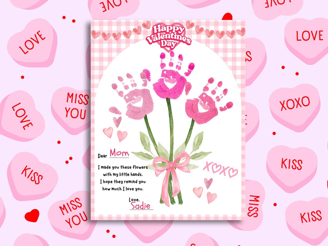 Valentine Handprint Flower Craft | Kids Printable Gift (digital ...