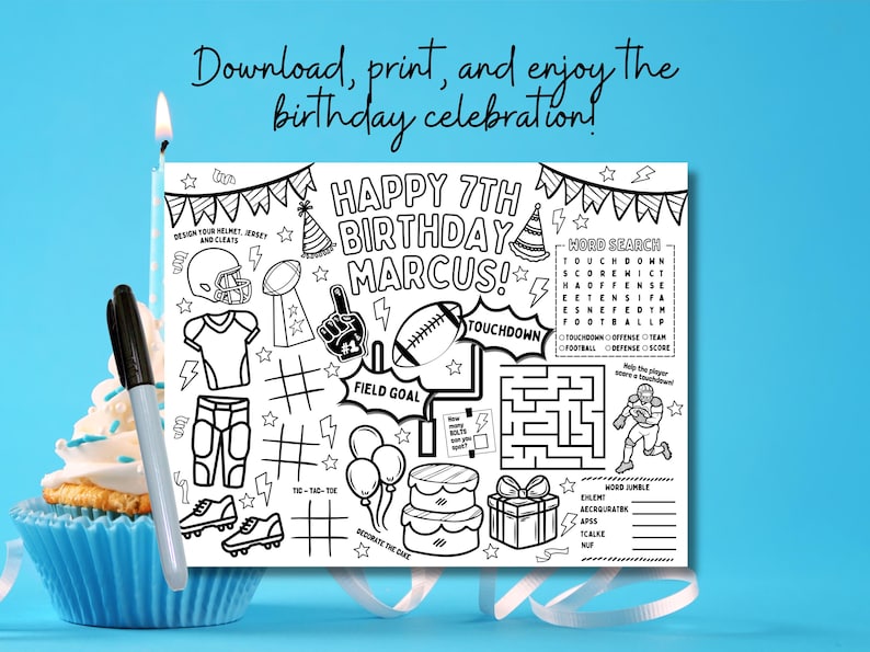 Personalized Football Futbol Coloring Placemat, Printable Activity and ...