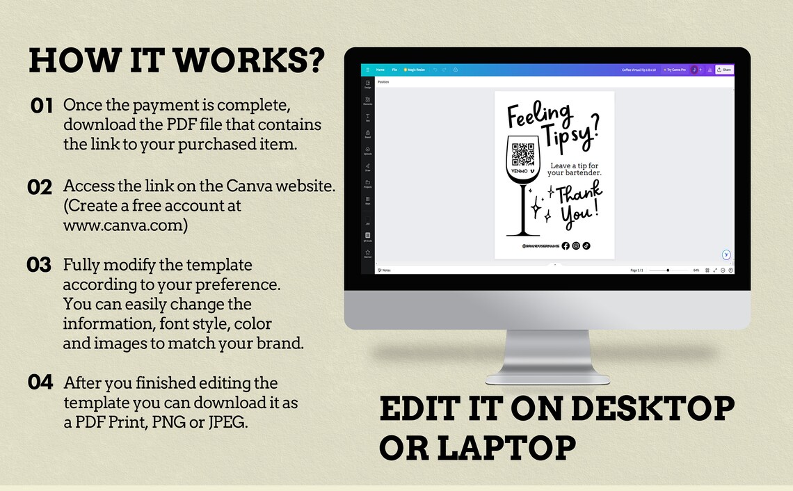 Feeling Tipsy Sign Template QR Code Sign Scan to Tip Wedding Bar Tip ...