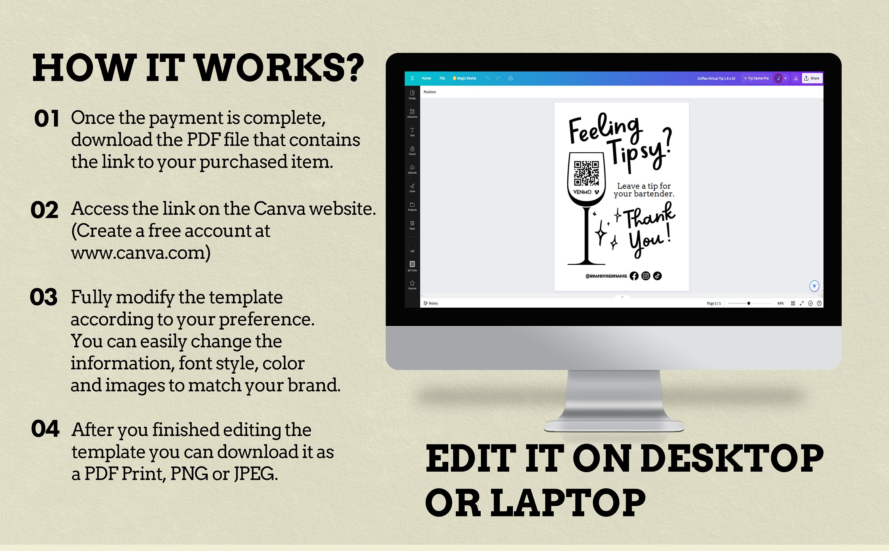 Feeling Tipsy Sign Template QR Code Sign Scan to Tip Wedding Bar Tip ...