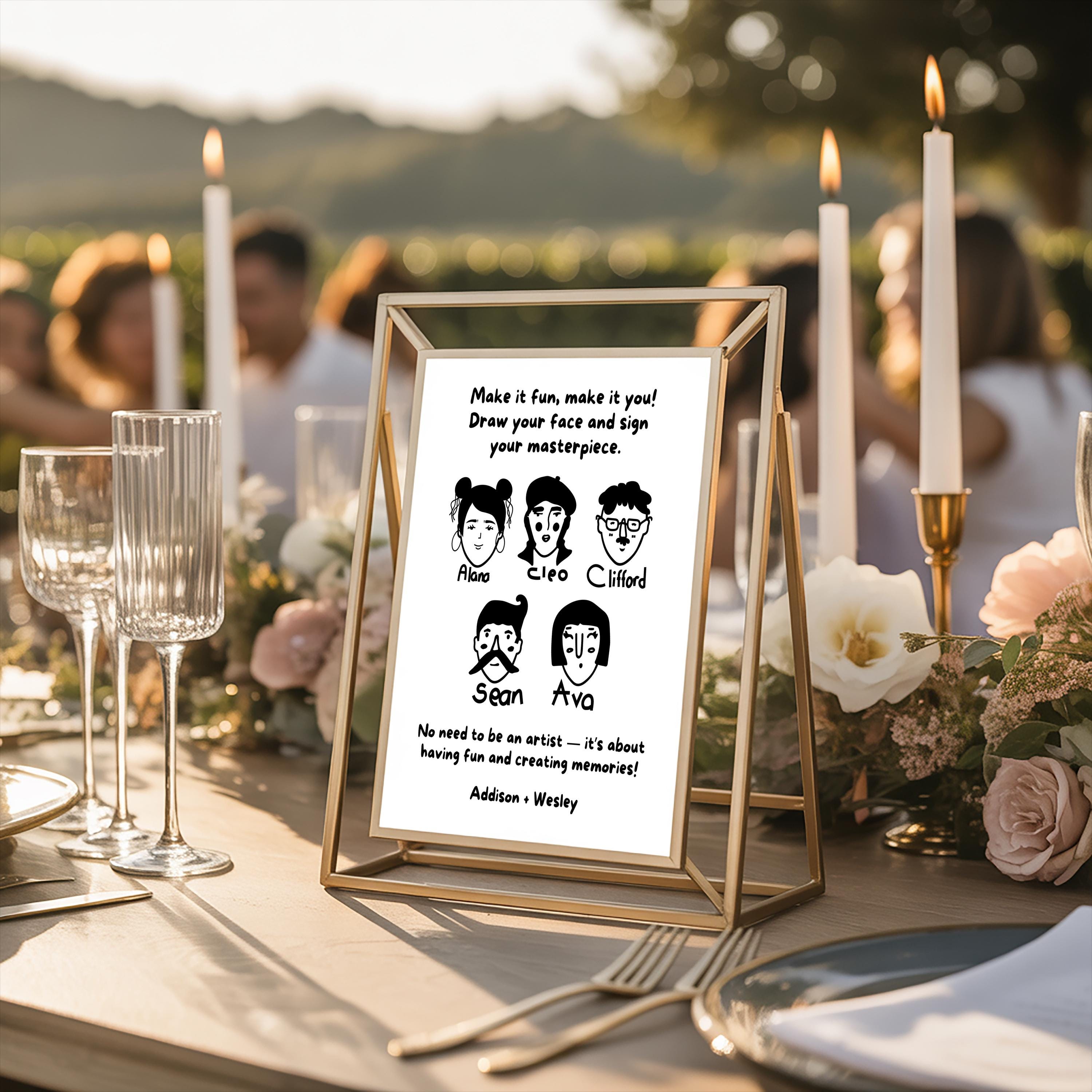 Draw Your Face Wedding Guest Book Poster, Interactive Guest Portrait ...
