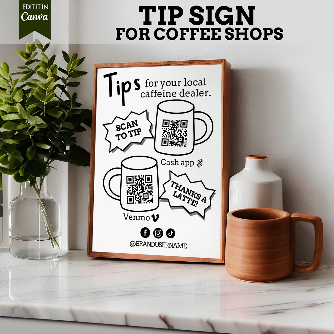 Editable QR Code Tip Sign for Coffee Shop Template Qr Code Sign Venmo ...