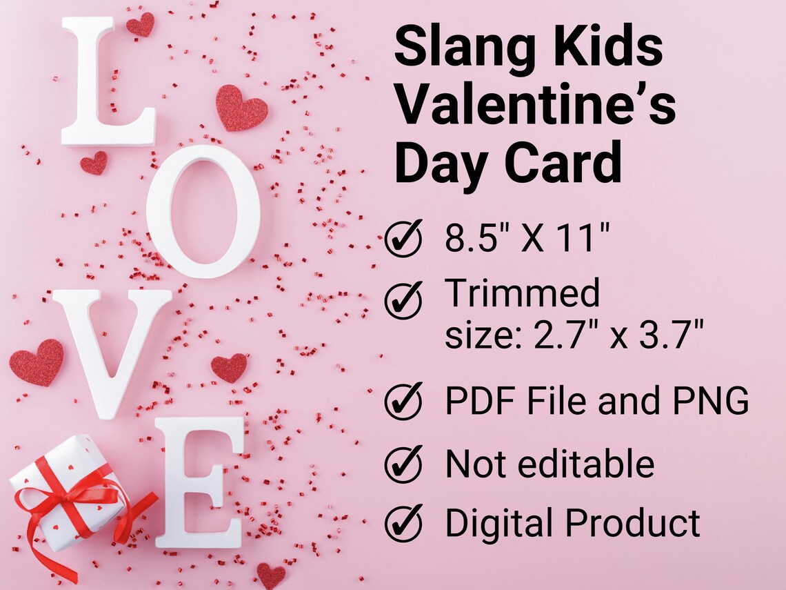 Funny Slang Kids Valentine's Day Card, Printable Classroom Valentines ...