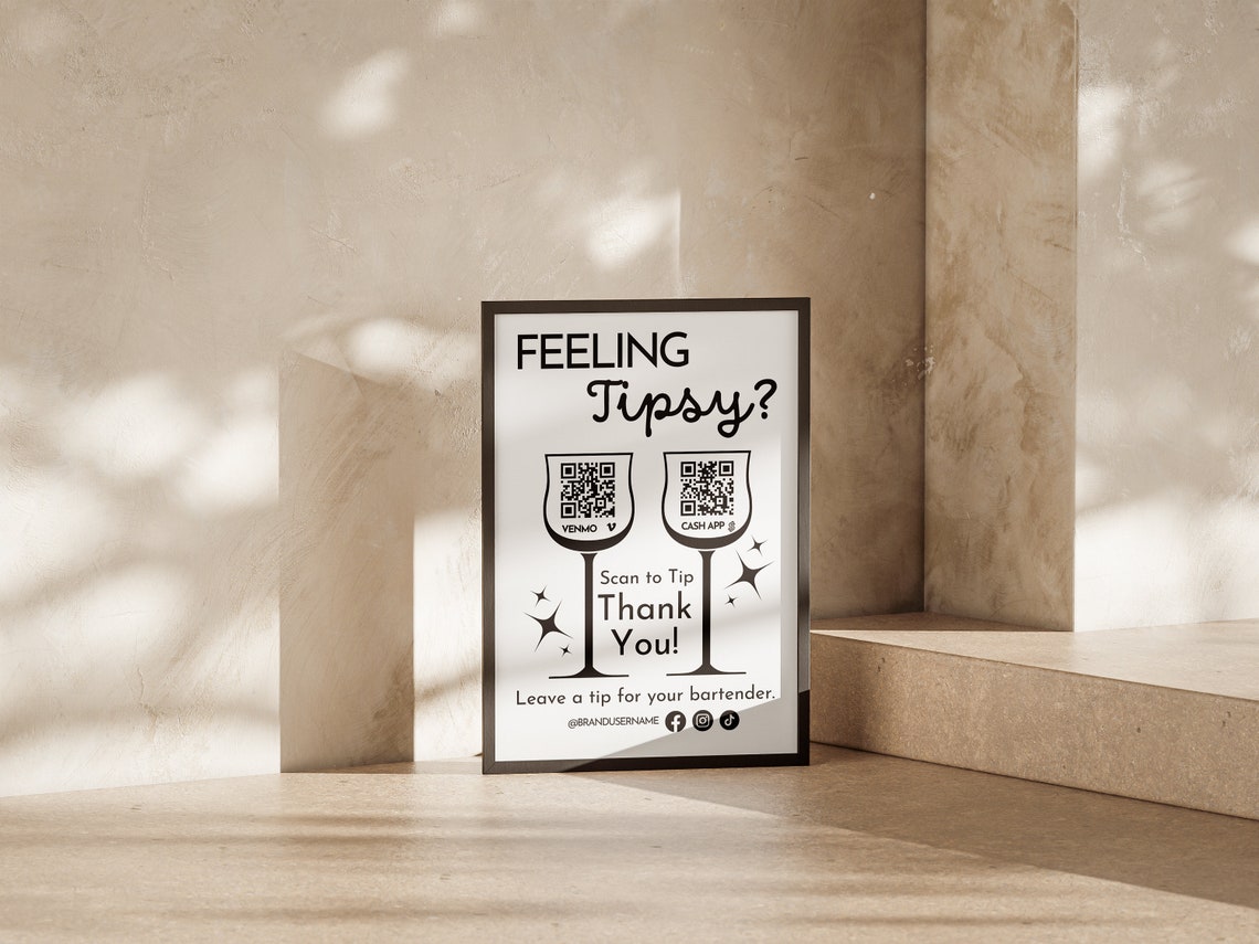 Feeling Tipsy Sign Template QR Code Sign Scan to Tip Wedding Bar Tip ...