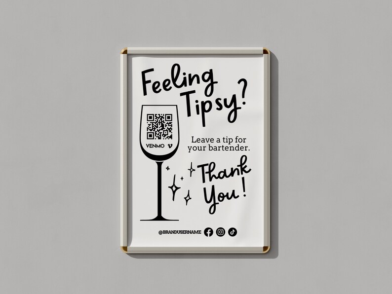 Feeling Tipsy Sign Template QR Code Sign Scan to Tip Wedding Bar Tip Sign Bartender Tip Sign ...