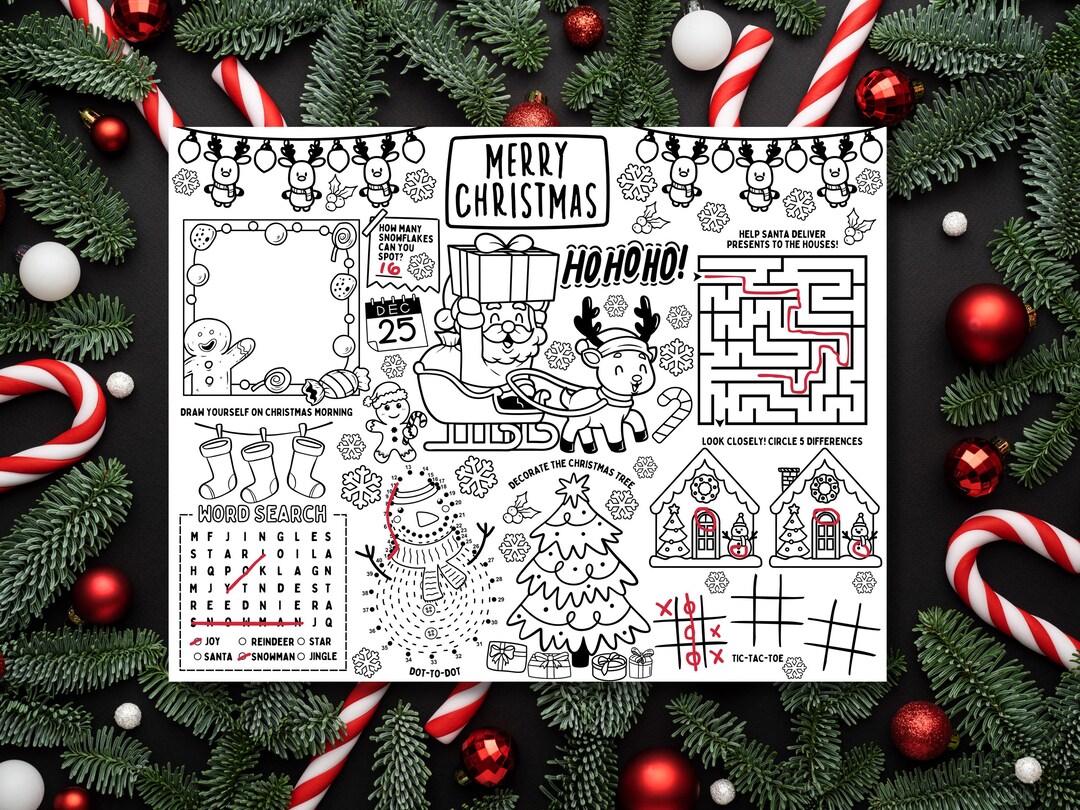 Christmas Coloring Placemat: Kids Holiday Activity Sheet (digital ...