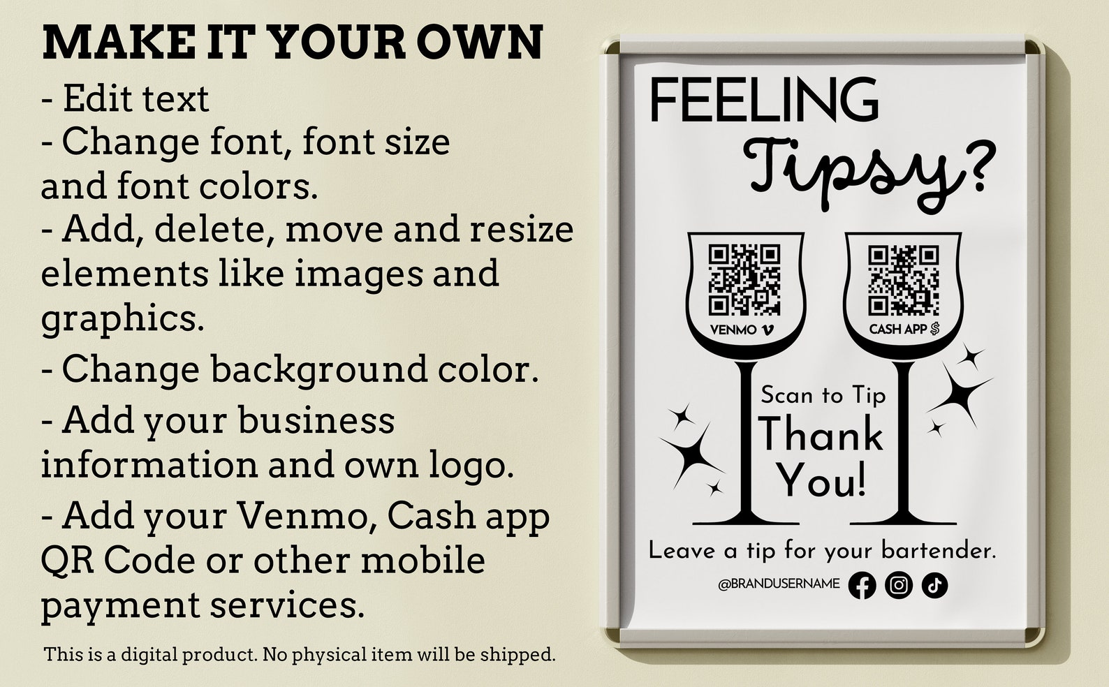 Feeling Tipsy Sign Template | QR Code Sign | Scan to Tip | Wedding Bar ...