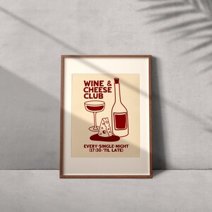 Wine and Cheese Club Hand Drawn Printable Poster - Red and Beige Wall ...