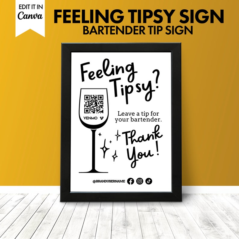 Feeling Tipsy Sign Template | QR Code Sign | Scan to Tip | Wedding Bar ...