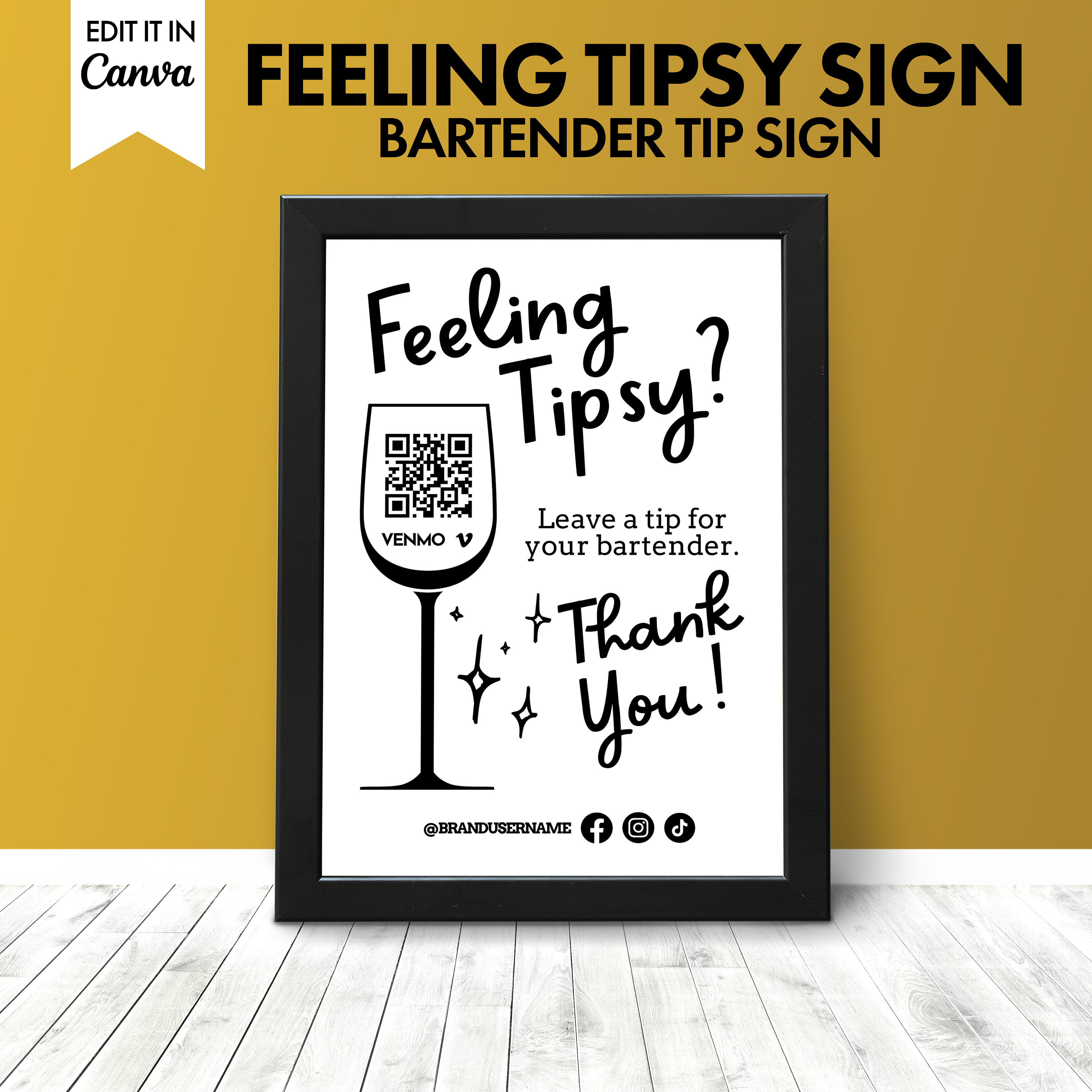 Feeling Tipsy Sign Template QR Code Sign Scan to Tip Wedding Bar Tip ...