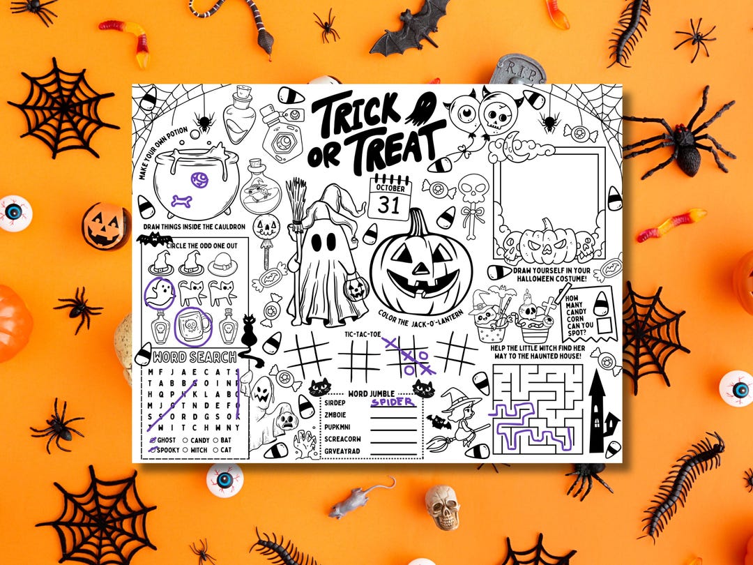 Printable Halloween Activity Placemat for Kids, Trick or Treat Party ...