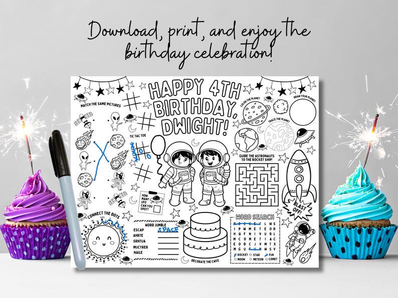 Personalized Outer Space Birthday Placemat: Astronaut Activity Page ...
