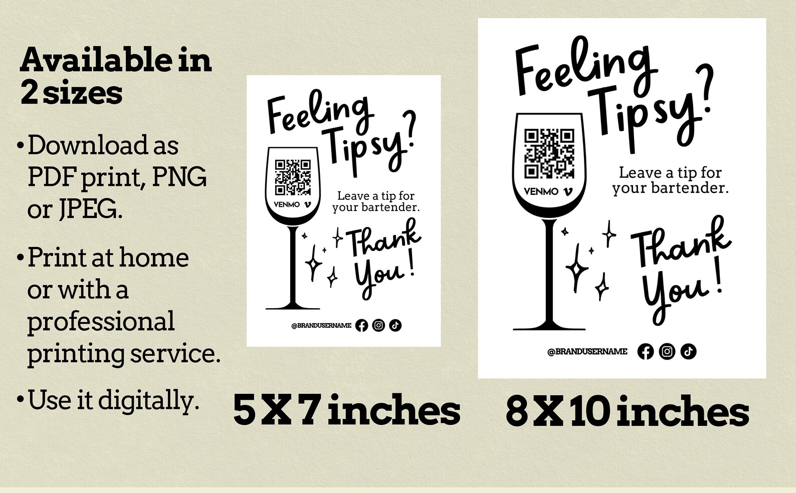 Feeling Tipsy Sign Template QR Code Sign Scan to Tip Wedding Bar Tip ...
