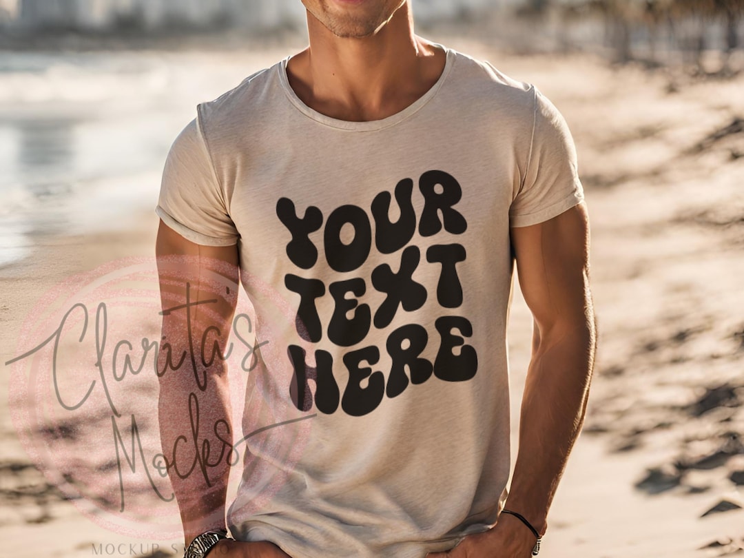 Bella Canvas 3001 Sand T-shirt Mockup, Beach Model, Male Mock-up ...