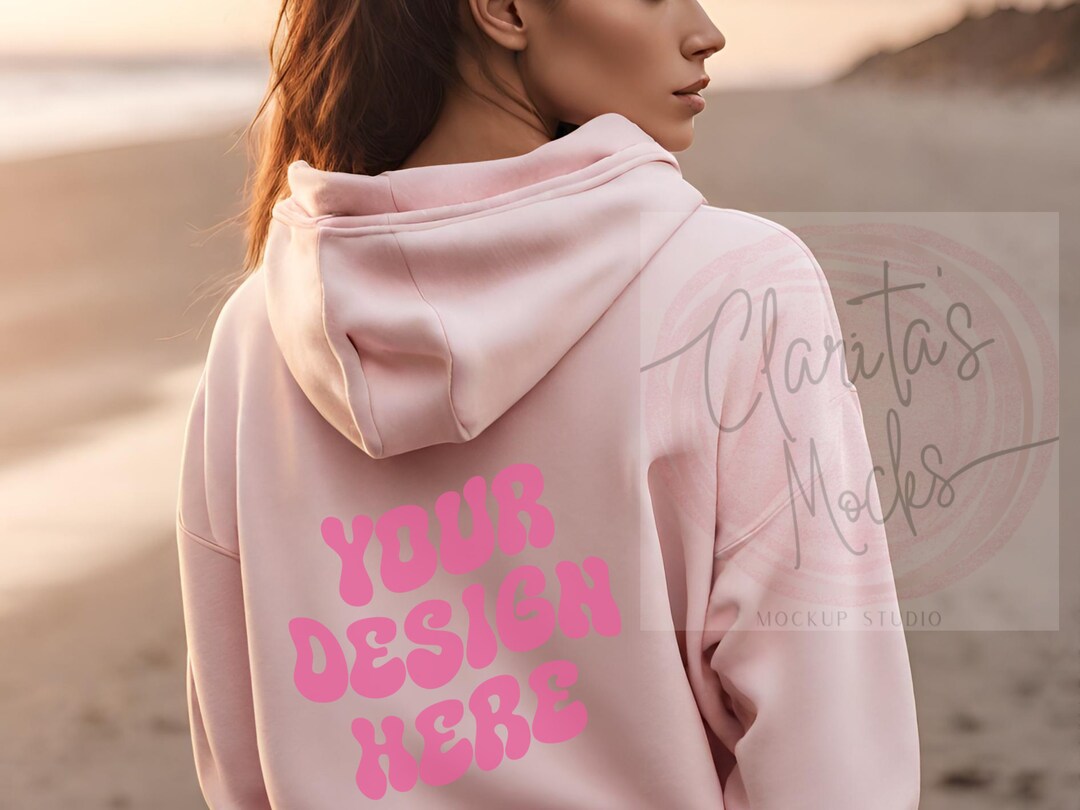 Back Mockup Gildan 18500 Pink Hoodie, G185 Pink Hooded Sweatshirt Back ...