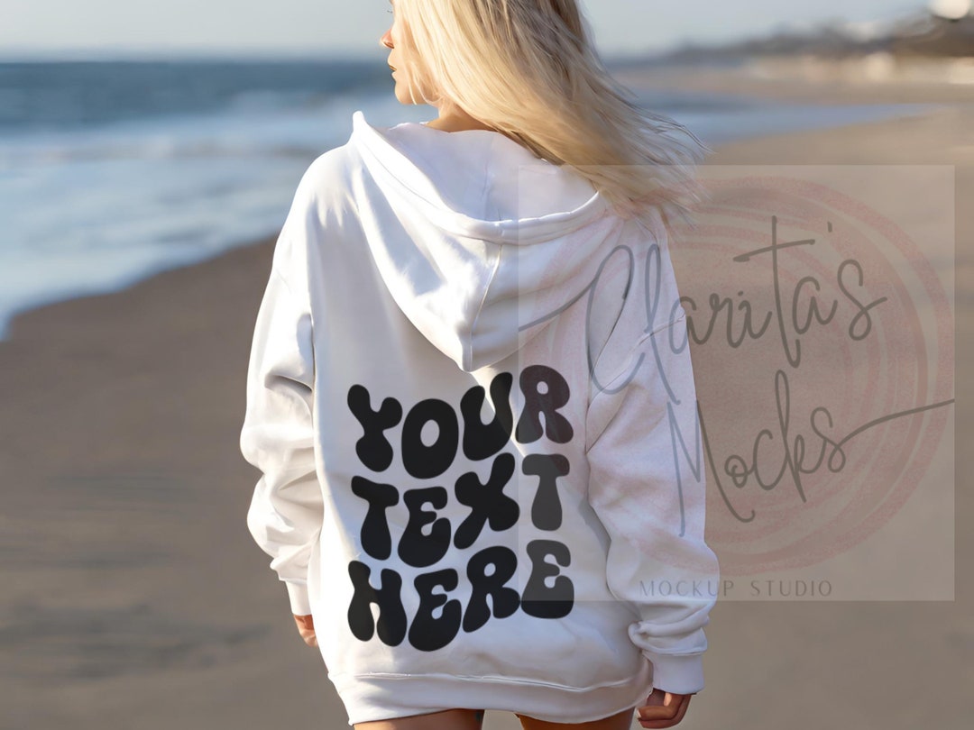 Back Mockup Gildan 18500 White Hoodie G185 White Hooded Sweatshirt