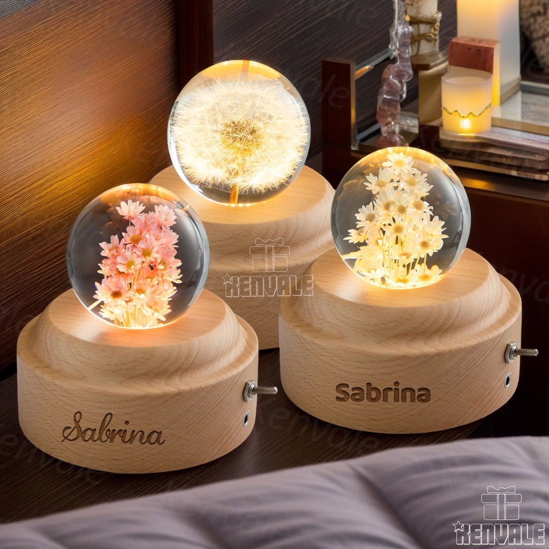 Personalized Music Box Rotating Dandelion Night Light, Epoxy Resin ...