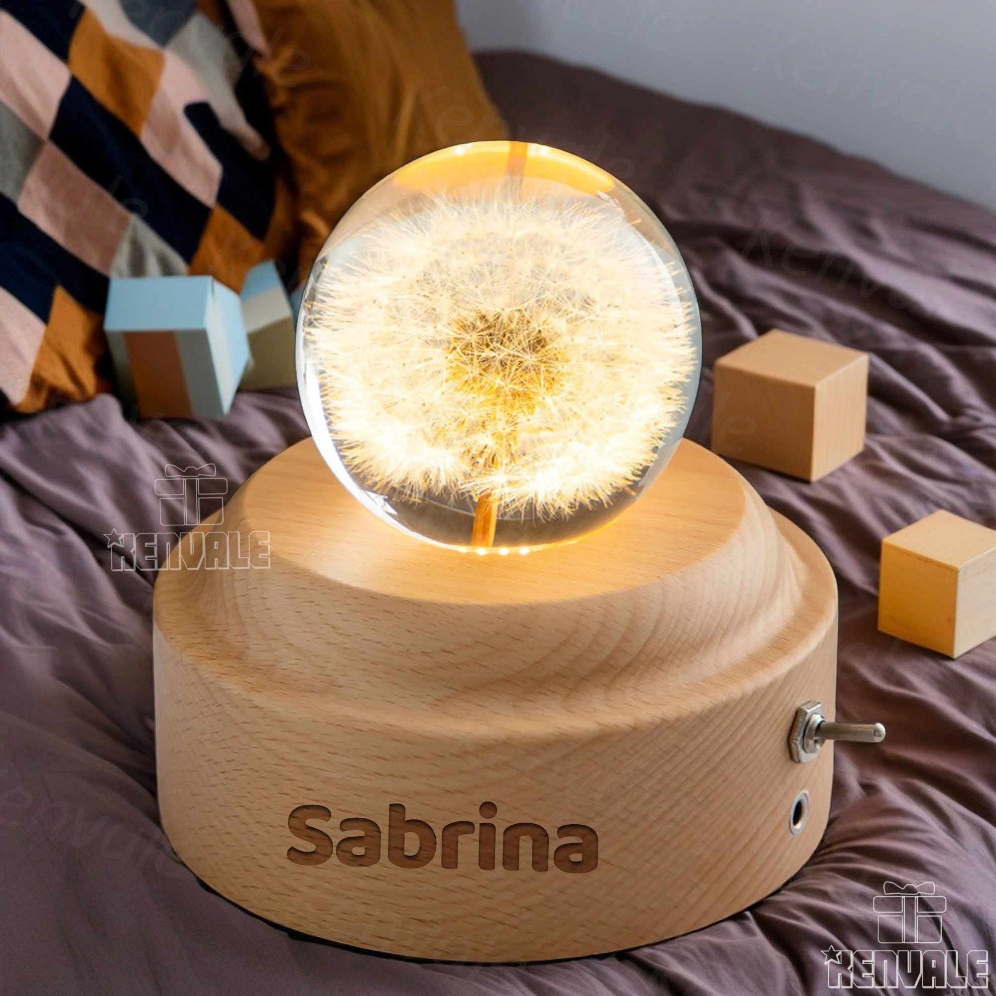 Personalized Music Box Rotating Dandelion Night Light, Epoxy Resin ...