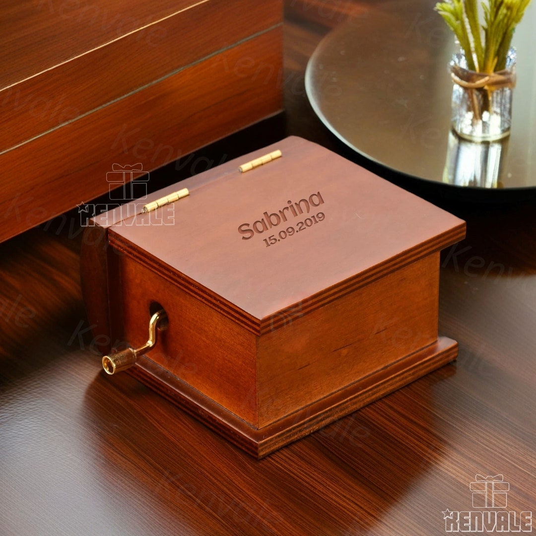 Custom Engrave Text Hand Crank Music Box | 18-notes Wood Book Custom ...