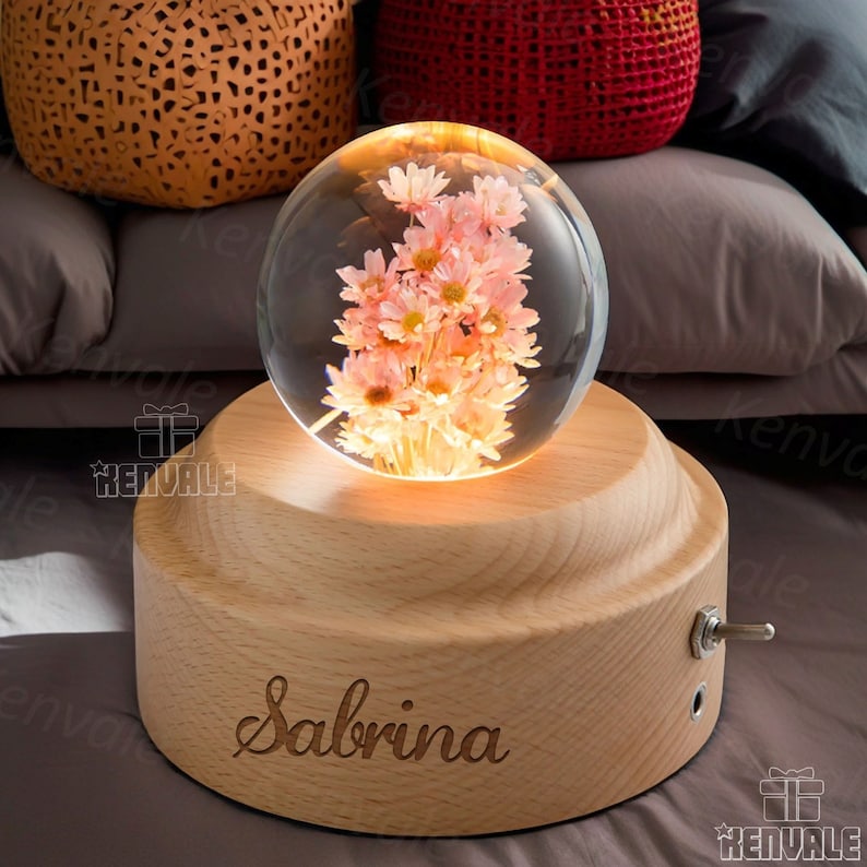Personalized Music Box Rotating Dandelion Night Light, Epoxy Resin ...