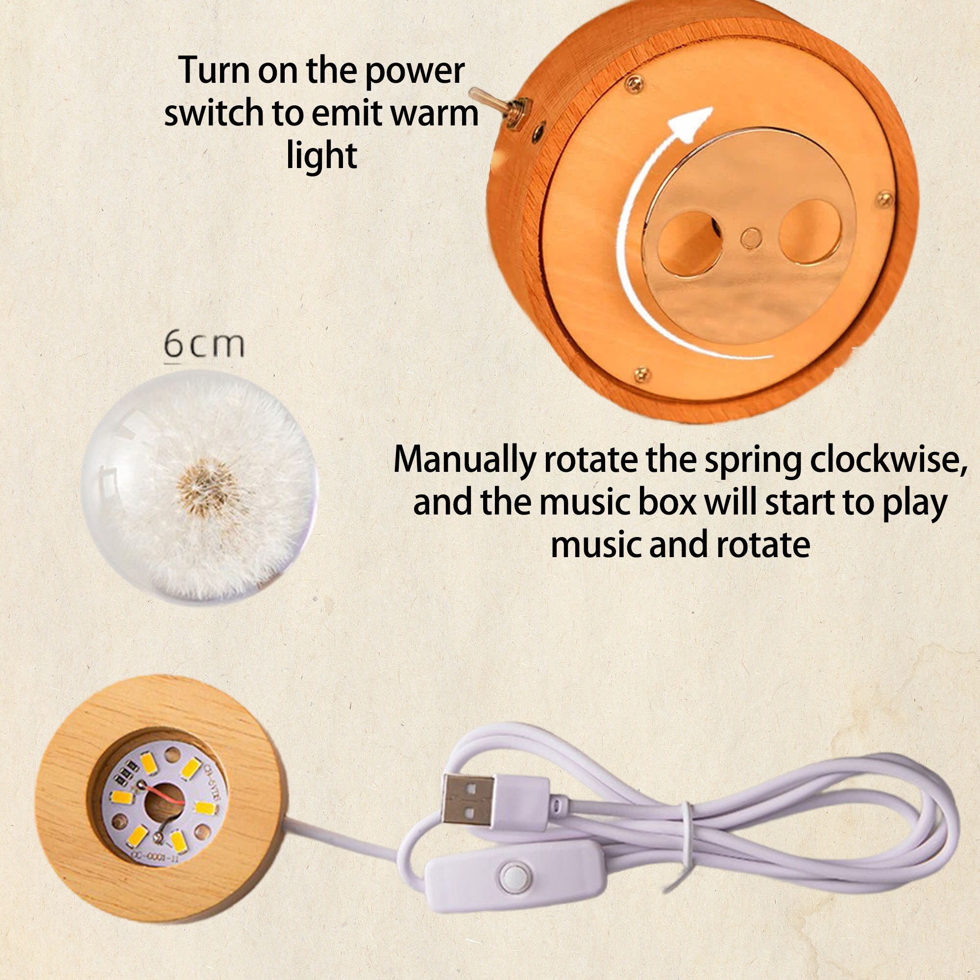 Personalized Music Box Rotating Dandelion Night Light, Epoxy Resin ...