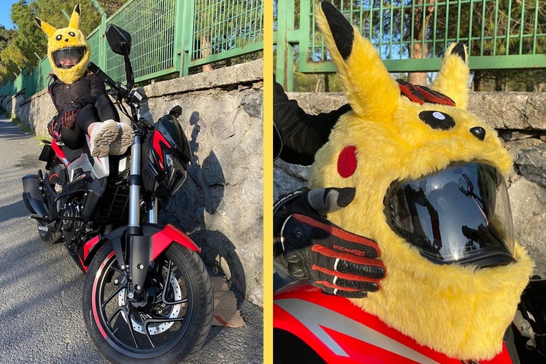 Pikachu Pokemon Plush Helmet Cover Motorcycle Accessories Plush Helmet ...
