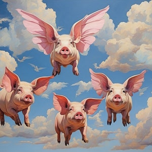 When Pigs Fly, Winged Pigs in the Sky, Farm Animals, Artsy Image, Funny ...
