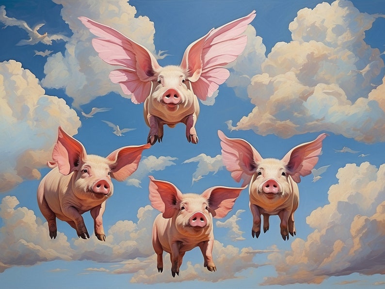 When Pigs Fly, Winged Pigs in the Sky, Farm Animals, Artsy Image, Funny ...