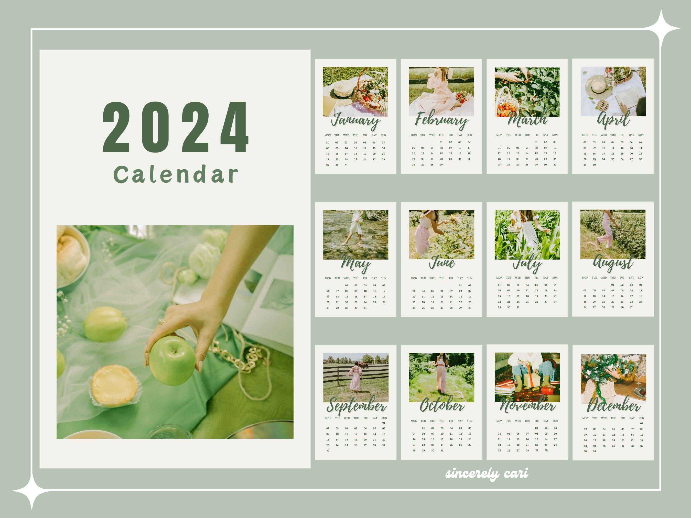 2024 Photo Calendar Template Printable & Editable Calendar 2024 12 ...