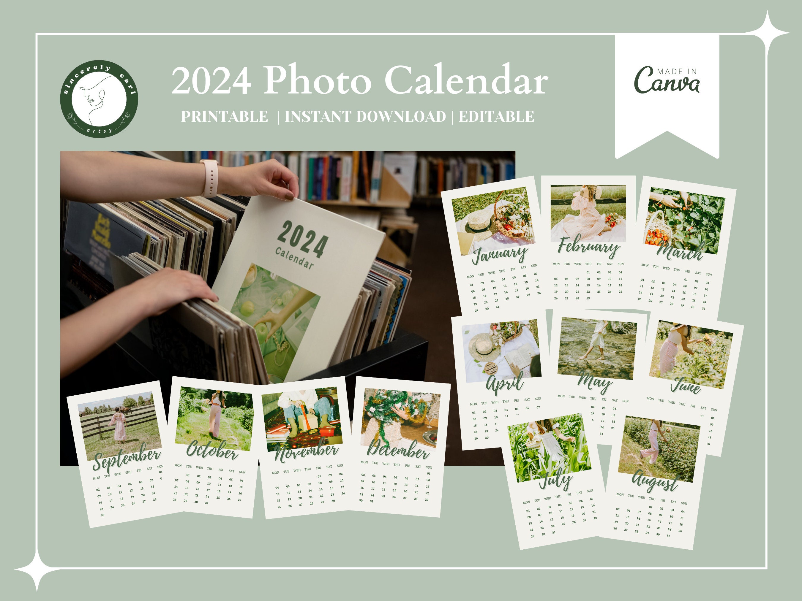 2024 Photo Calendar Template Printable & Editable Calendar 2024 12 ...