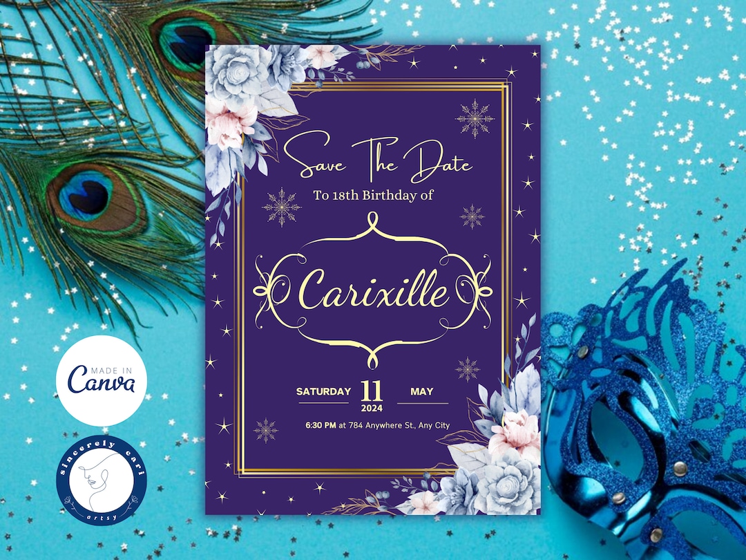 Shade of Blue Birthday Invitation 18th Birthday Invitation 18th ...