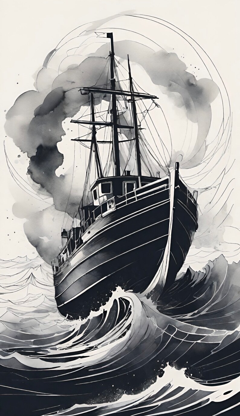 Digital Art Boat Stuck in Rough Seas Poster - Etsy