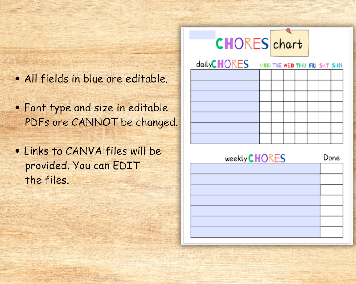 Editable Kids Chore Chart | Printable Chore Chart for Kids ...