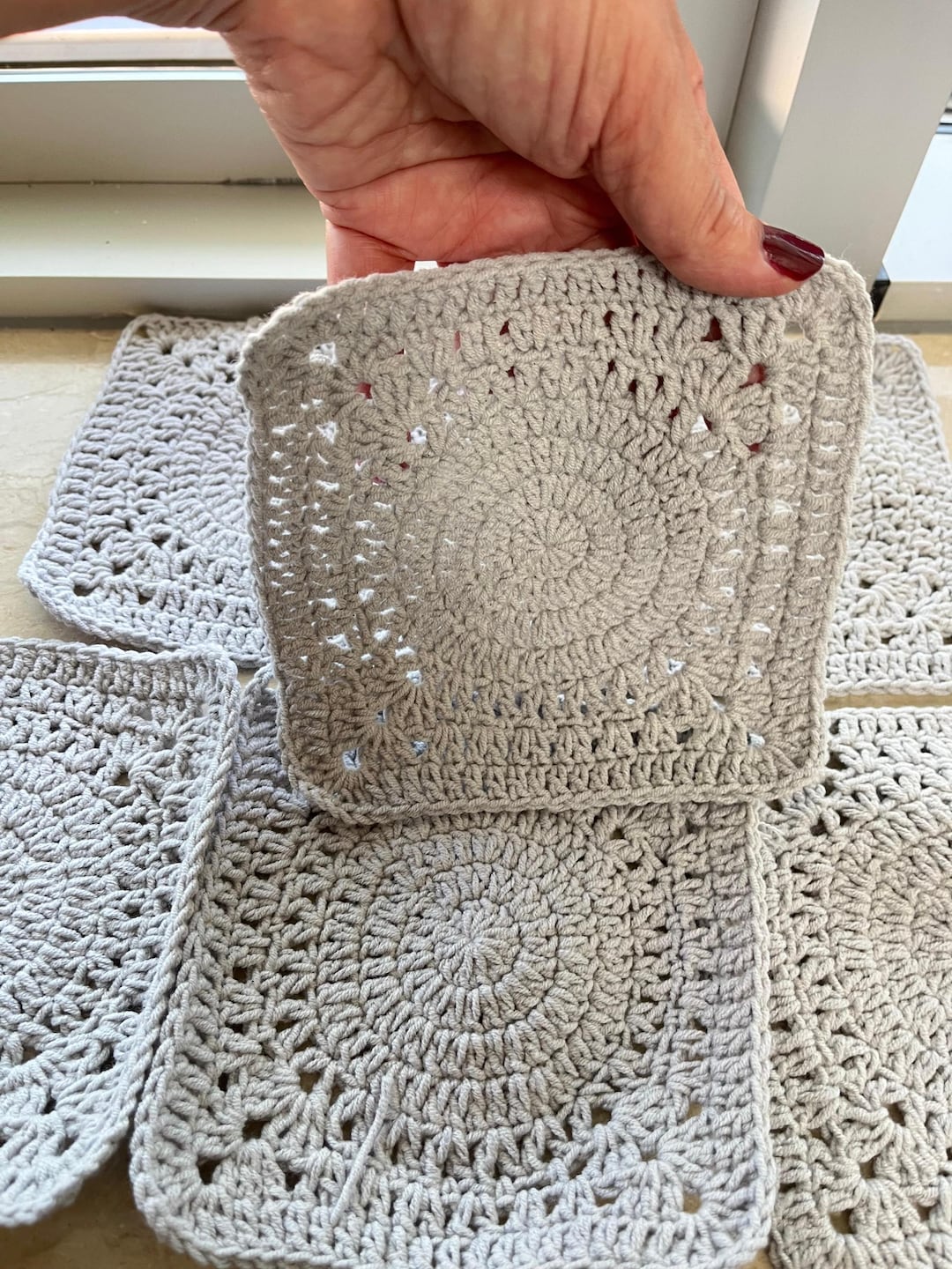 Set of 12 for DIY Projects - Gray Crochet Granny Square Motifs ...