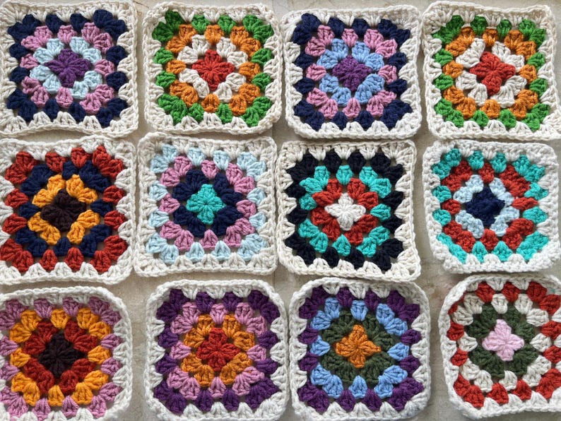 Set of 12 DIY Projects - Handmade Crochet Granny Square Motif - Etsy