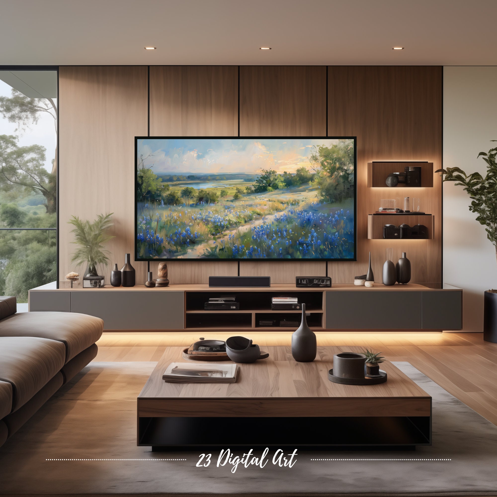 Frame TV Art, Summer Flowers, Bluebonnet Landscape TV Art, Beautiful ...