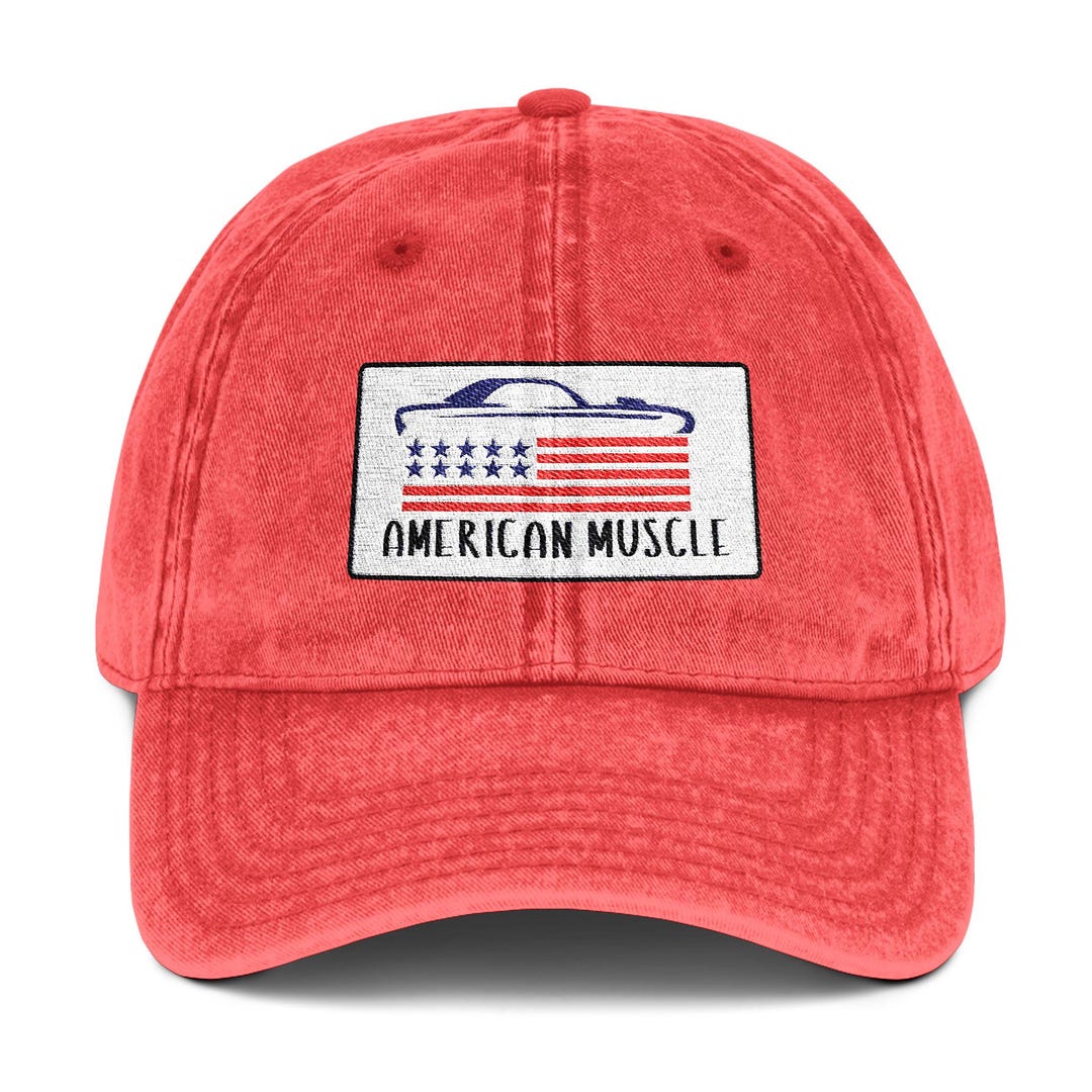Embroidered American Muscle Car Cap, Vintage Red Baseball Hat - Etsy