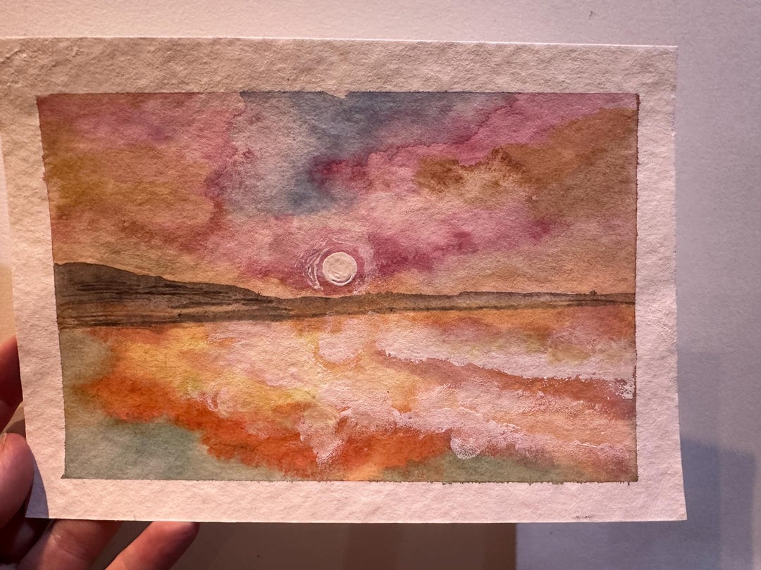 Small Original Sunset Sky and Seascape Painting With Full Moon ...