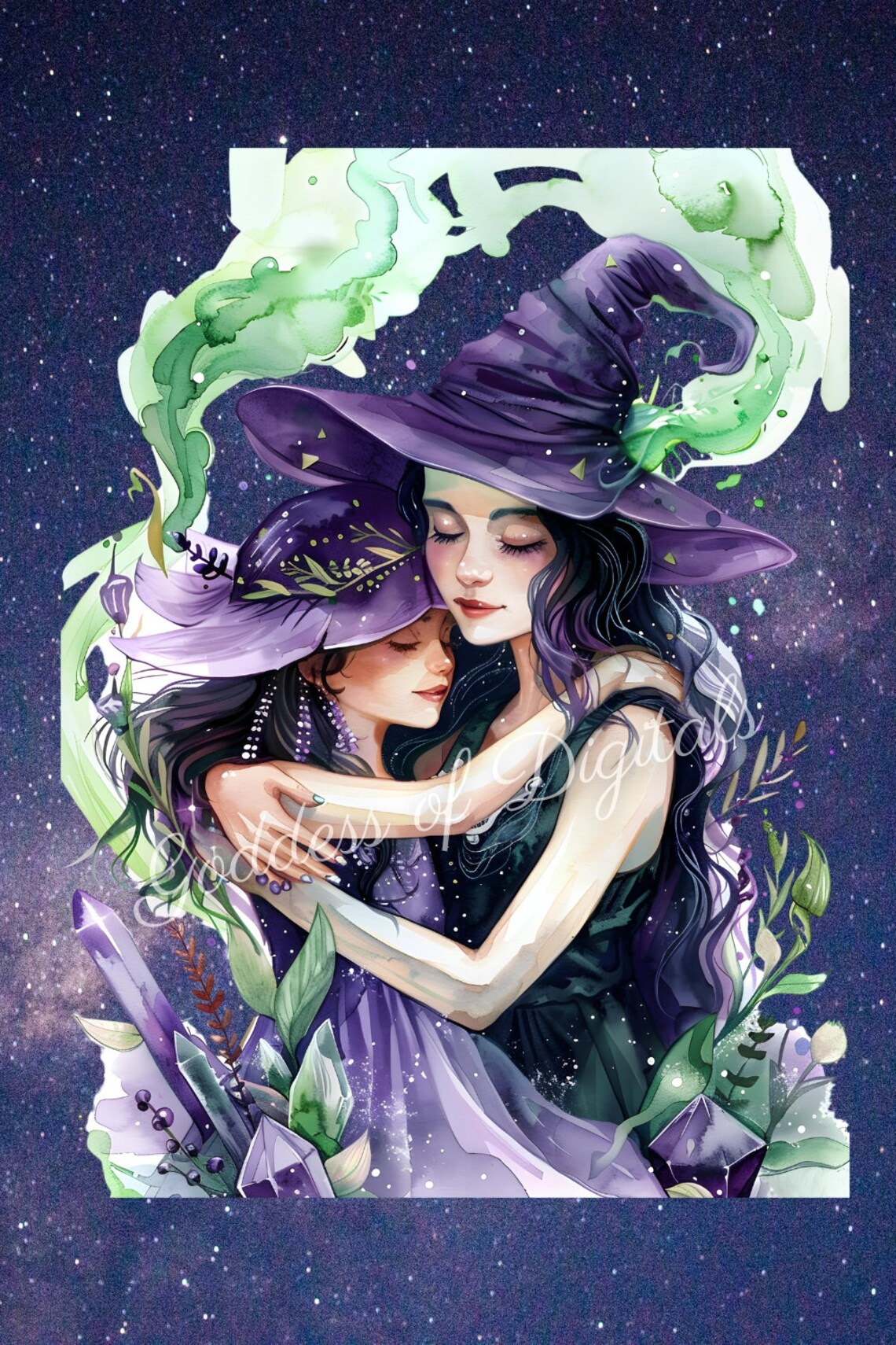 Purple Witch Mom and Daughter Image Bundle, Fantasy Clipart Set for ...