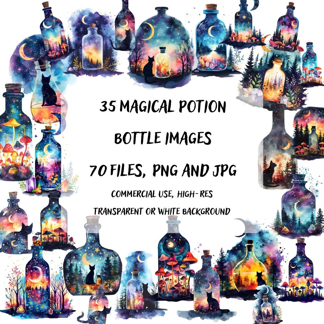 Magical Potion Bottle Image Set, Fantasy Illustration Bundle ...