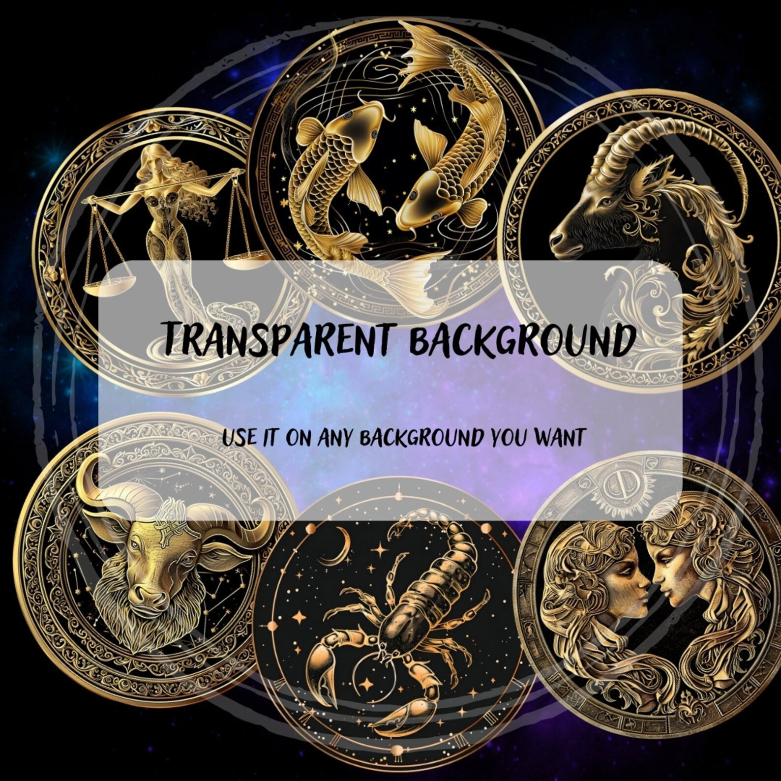 Gold Zodiac Sign Clipart Bundle, Digital Horoscope Png and Jpg Files ...